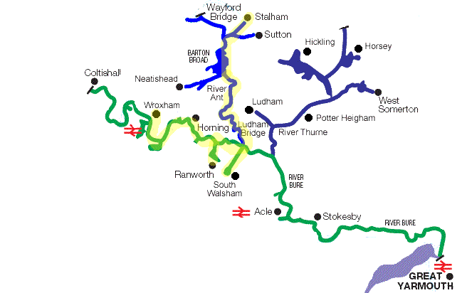 Route map for 4 night holiday from Wroxham